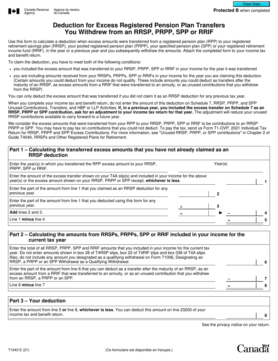 Form T1043 Download Fillable PDF or Fill Online Deduction for Excess ...