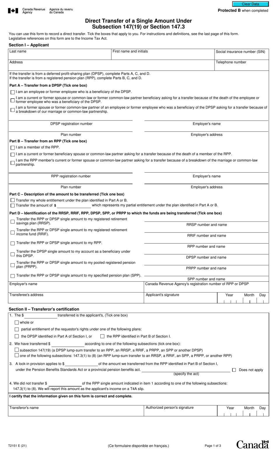 Form T2151 Download Fillable Pdf Or Fill Online Direct Transfer Of A ...