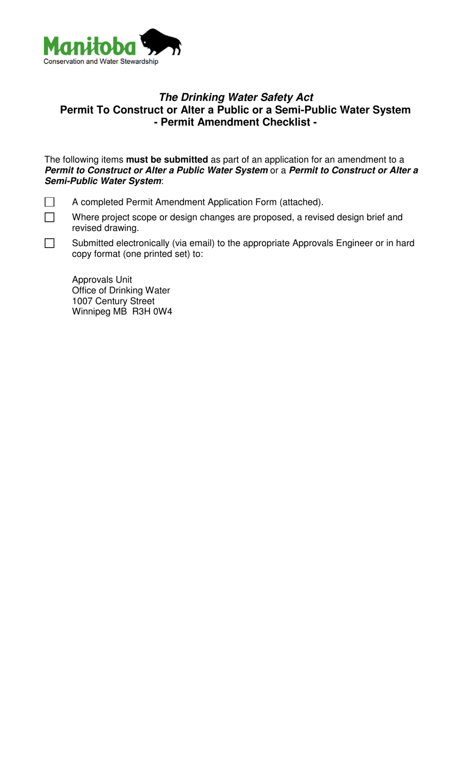 Manitoba Canada Amendment to a Permit to Construct or Alter - Fill Out ...