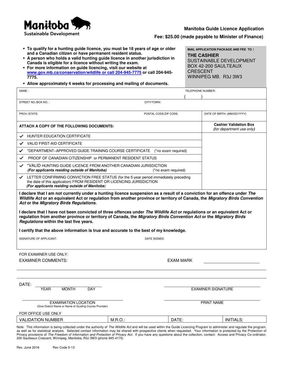 Manitoba Canada Manitoba Guide Licence Application - Fill Out, Sign ...