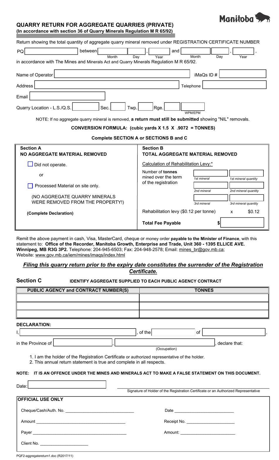 Form PQF2 - Fill Out, Sign Online and Download Fillable PDF, Manitoba ...