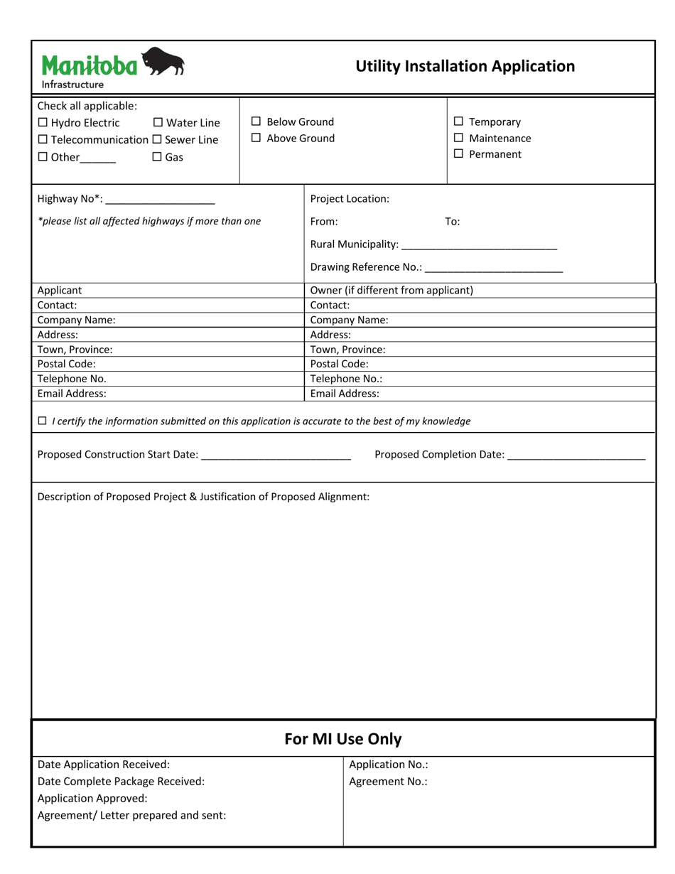 Manitoba Canada Utility Installation Application - Fill Out, Sign ...