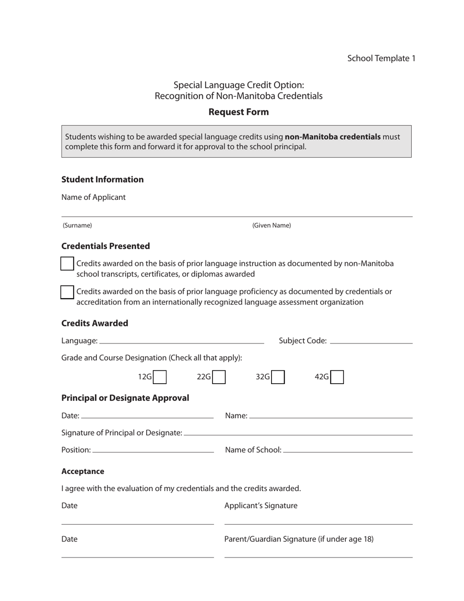 Manitoba Canada School Template 1 - Special Language Credit Option: Recognition of Non-manitoba ...