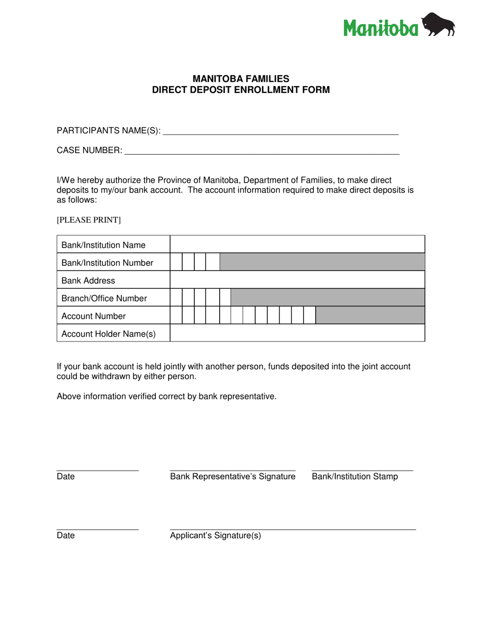 Manitoba Canada Manitoba Families Direct Deposit Enrollment Form - Fill ...