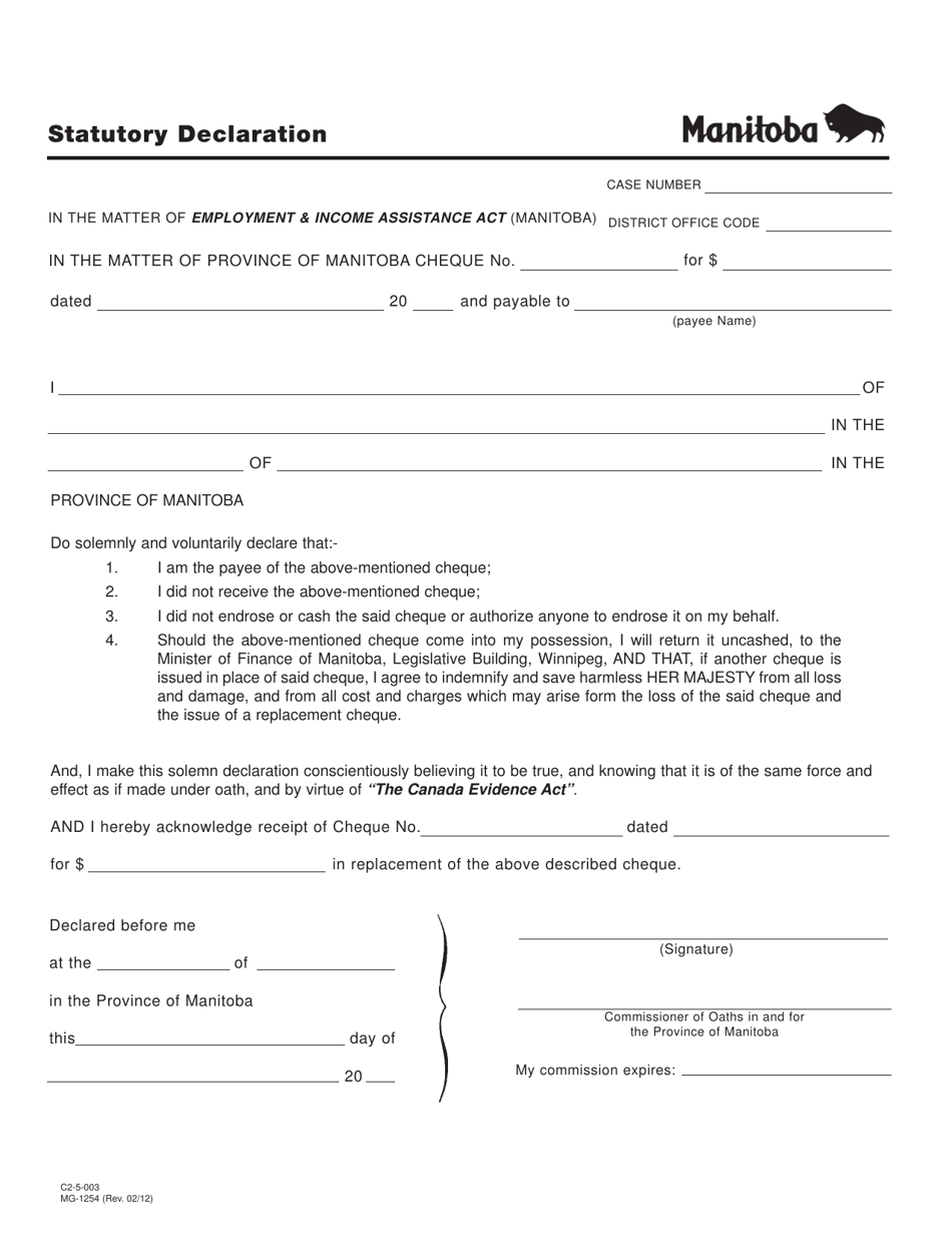 Form MG-1254 - Fill Out, Sign Online and Download Printable PDF ...