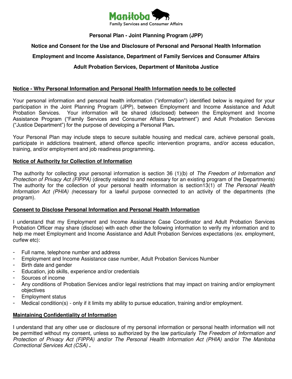 Manitoba Canada Personal Plan - Joint Planning Program (Jpp) - Fill Out ...