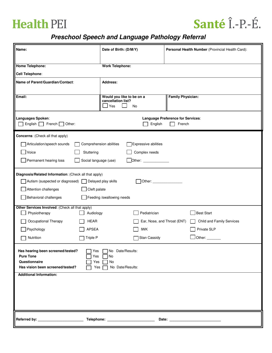 Prince Edward Island Canada Preschool Speech and Language Pathology ...