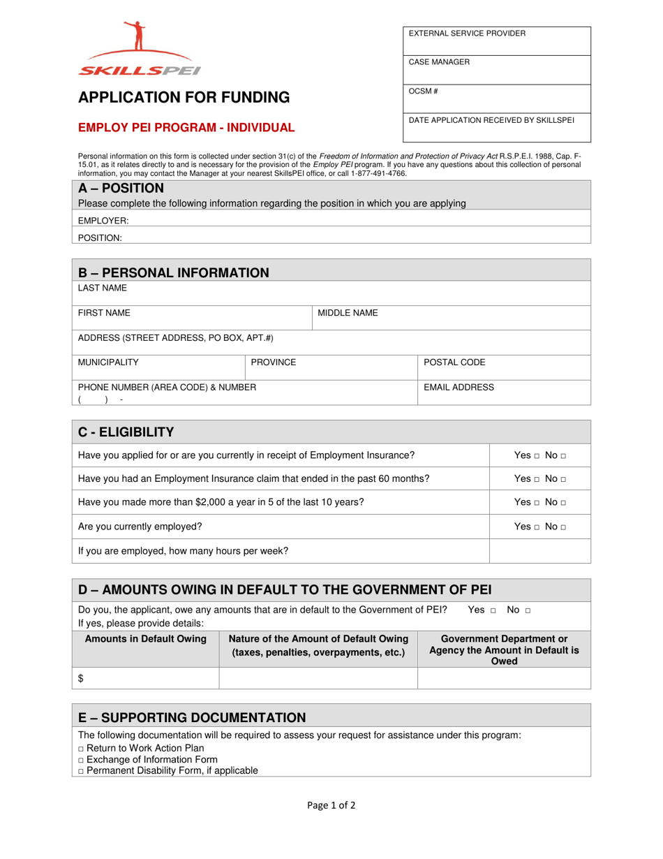 Prince Edward Island Canada Application for Funding - Employ Pei ...