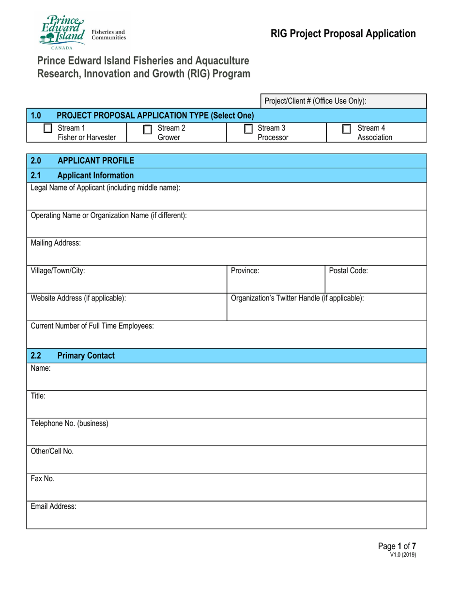 Prince Edward Island Canada Rig Project Proposal Application - Fill Out, Sign Online and ...