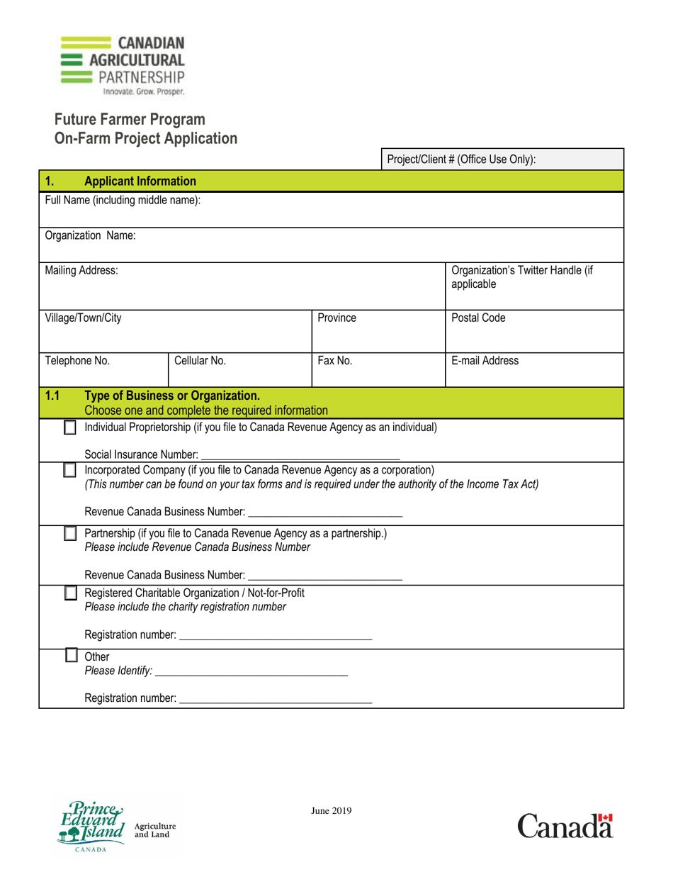 Prince Edward Island Canada On-Farm Project Application - Future Farmer ...