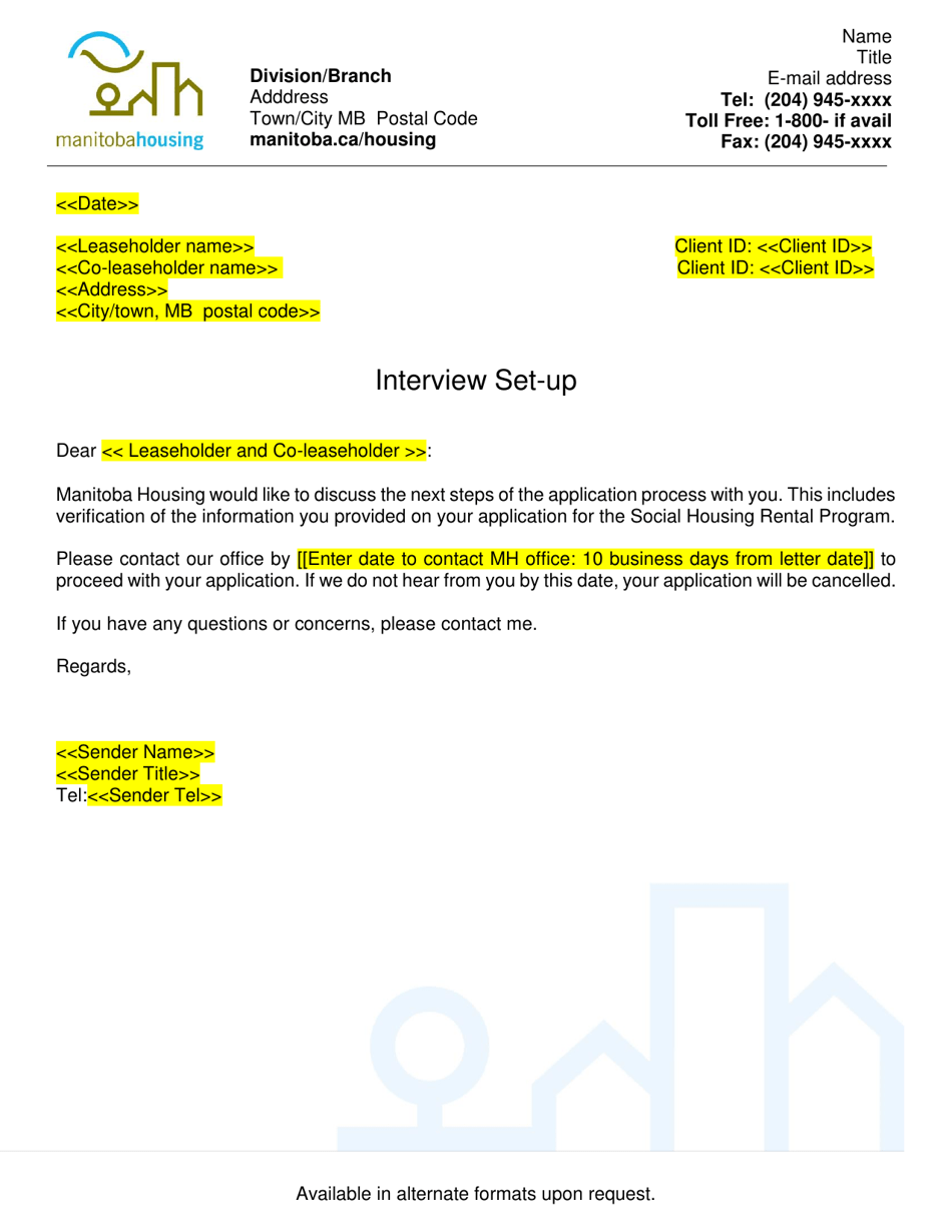 Manitoba Canada Interview Set-Up Letter - Fill Out, Sign Online and ...