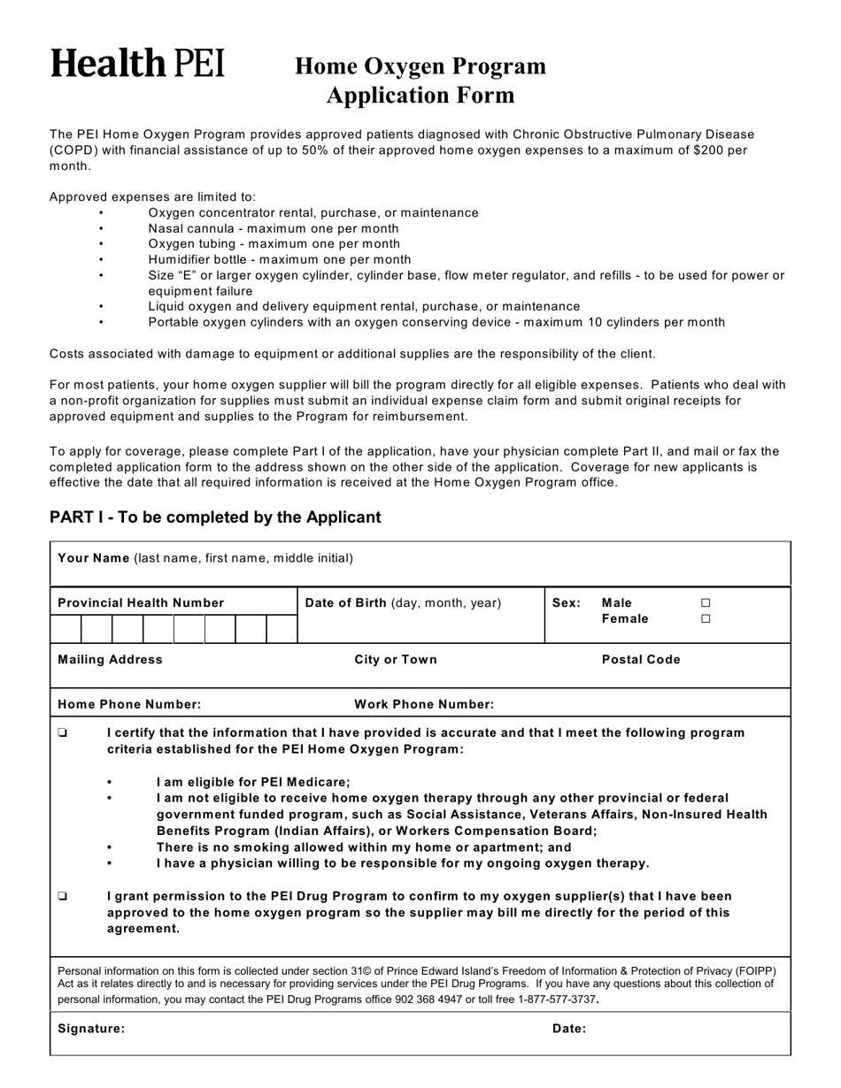 Prince Edward Island Canada Home Oxygen Program Application Form - Fill ...
