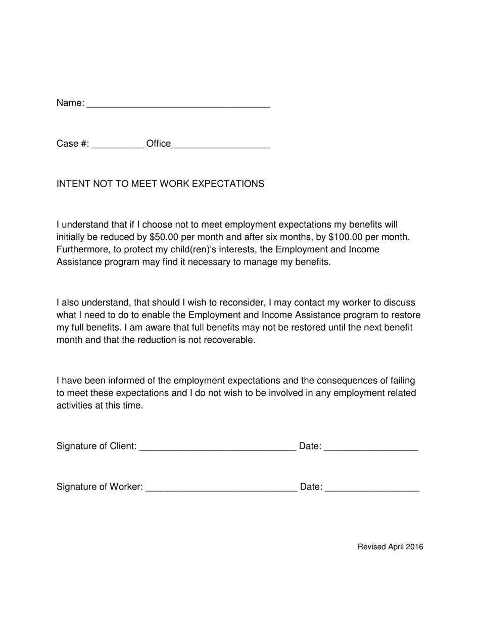 Manitoba Canada Intent Not to Meet Work Expectations - Fill Out, Sign ...