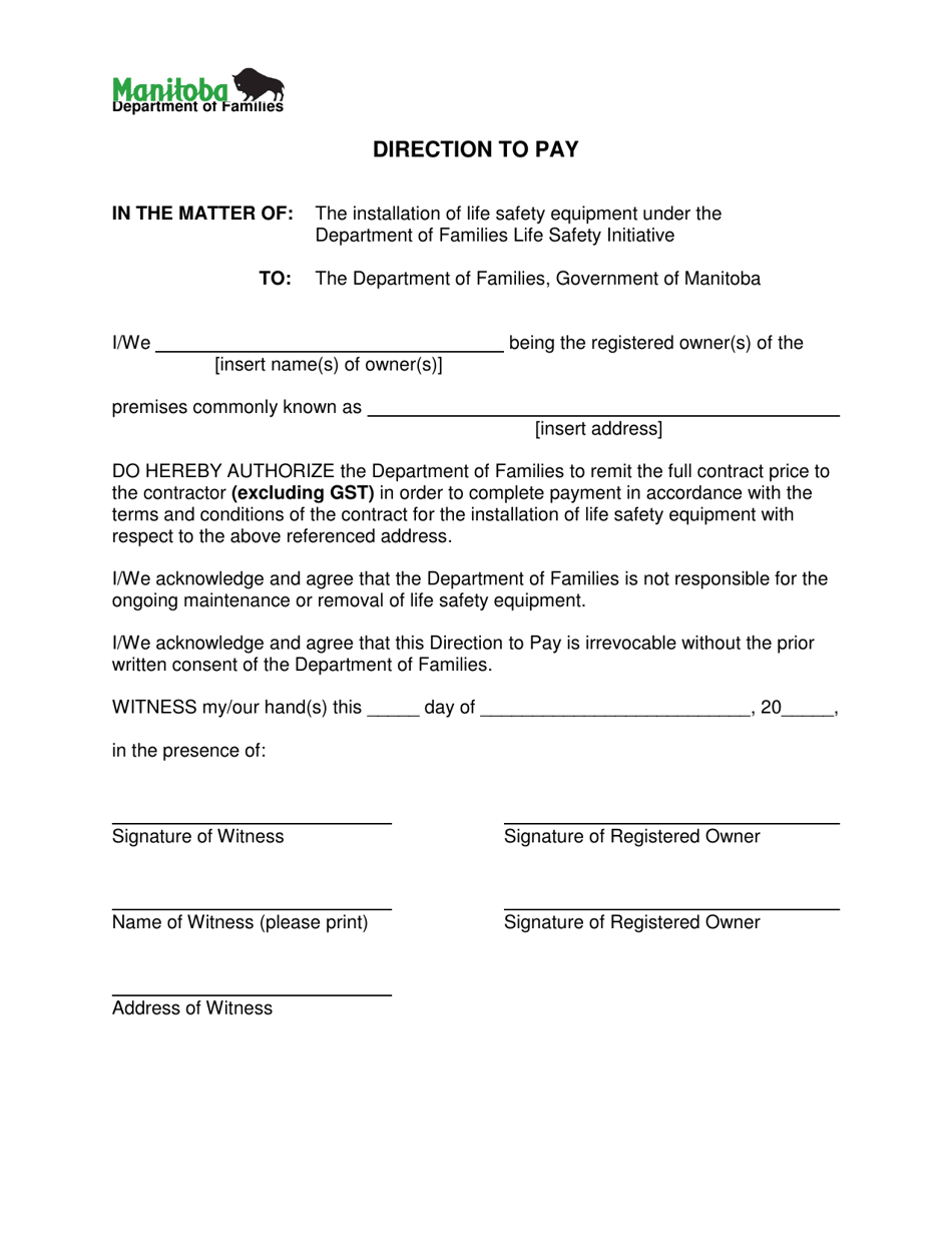Manitoba Canada Direction to Pay - Fill Out, Sign Online and Download ...