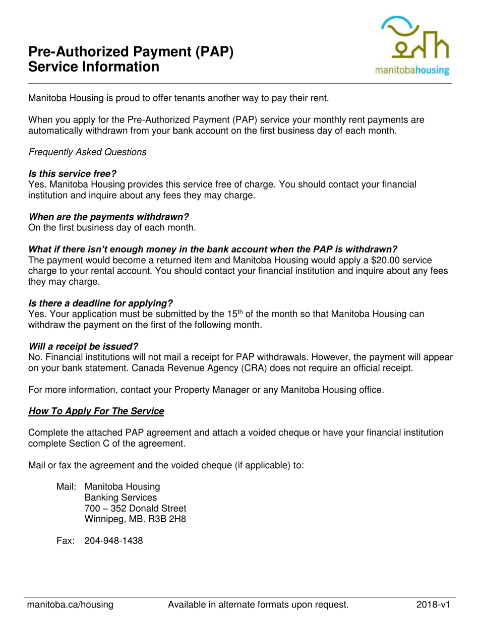Manitoba Canada Pre-authorized Payment (Pap) Agreement - Fill Out, Sign ...