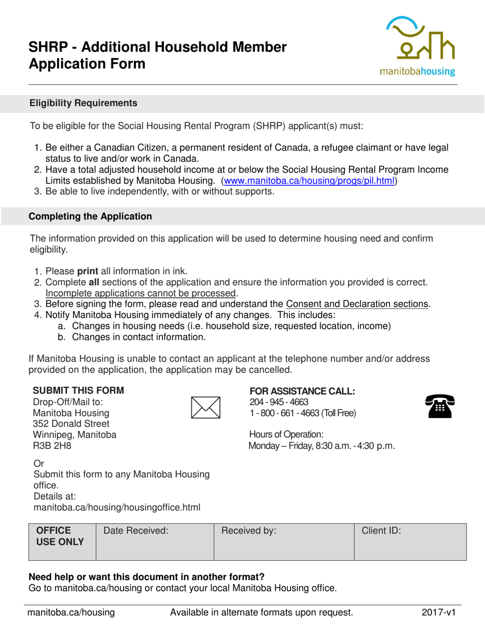 Manitoba Canada Shrp - Additional Household Member Application Form ...