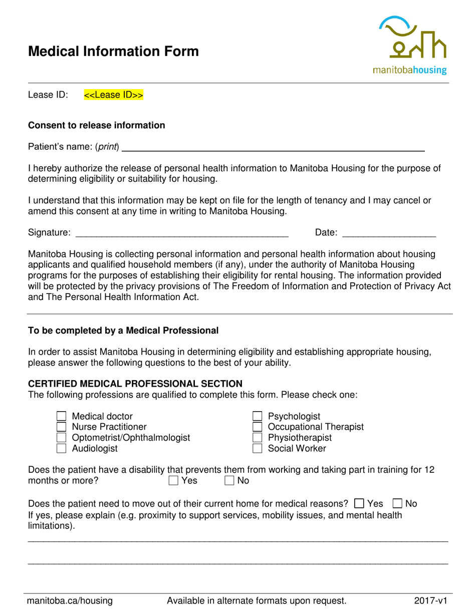Manitoba Canada Medical Information Form - Fill Out, Sign Online and ...