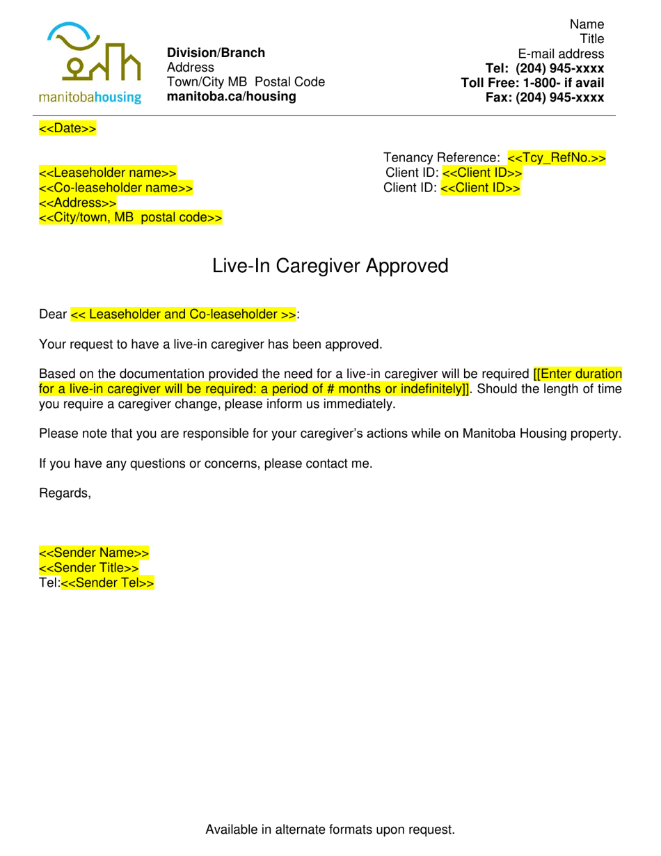 Manitoba Canada Live-In Caregiver Approved Letter - Fill Out, Sign ... Manitoba Canada Live-In Caregiver Approved Letter - Fill Out, Sign ...