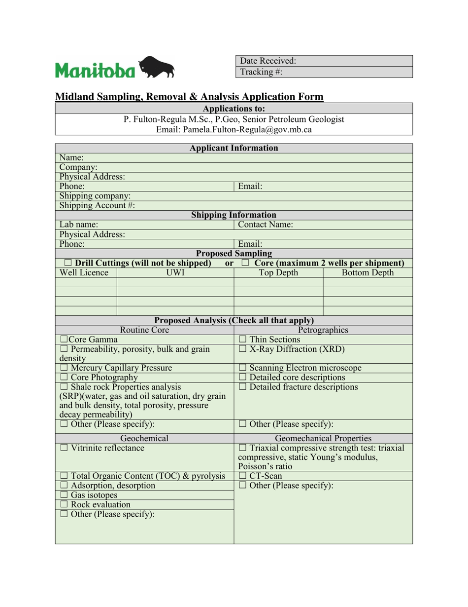 Manitoba Canada Midland Sampling, Removal & Analysis Application Form ...