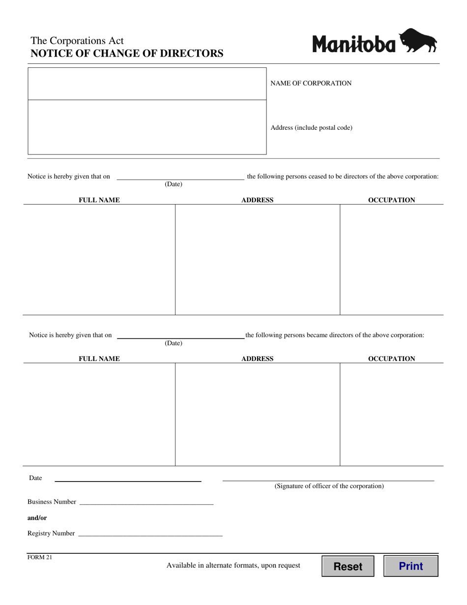 Form 21 - Fill Out, Sign Online and Download Fillable PDF, Manitoba ...