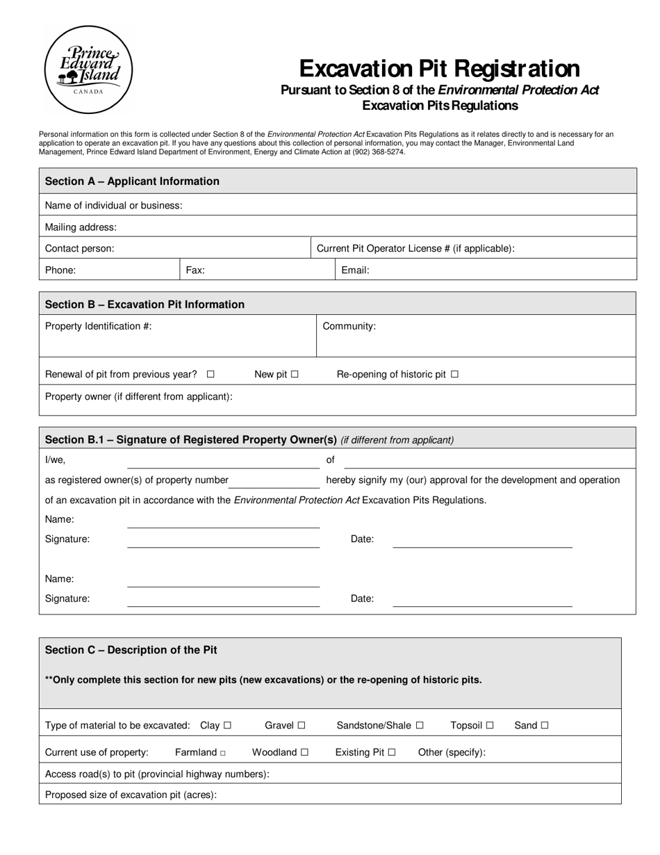 Prince Edward Island Canada Excavation Pit Registration - Fill Out ...