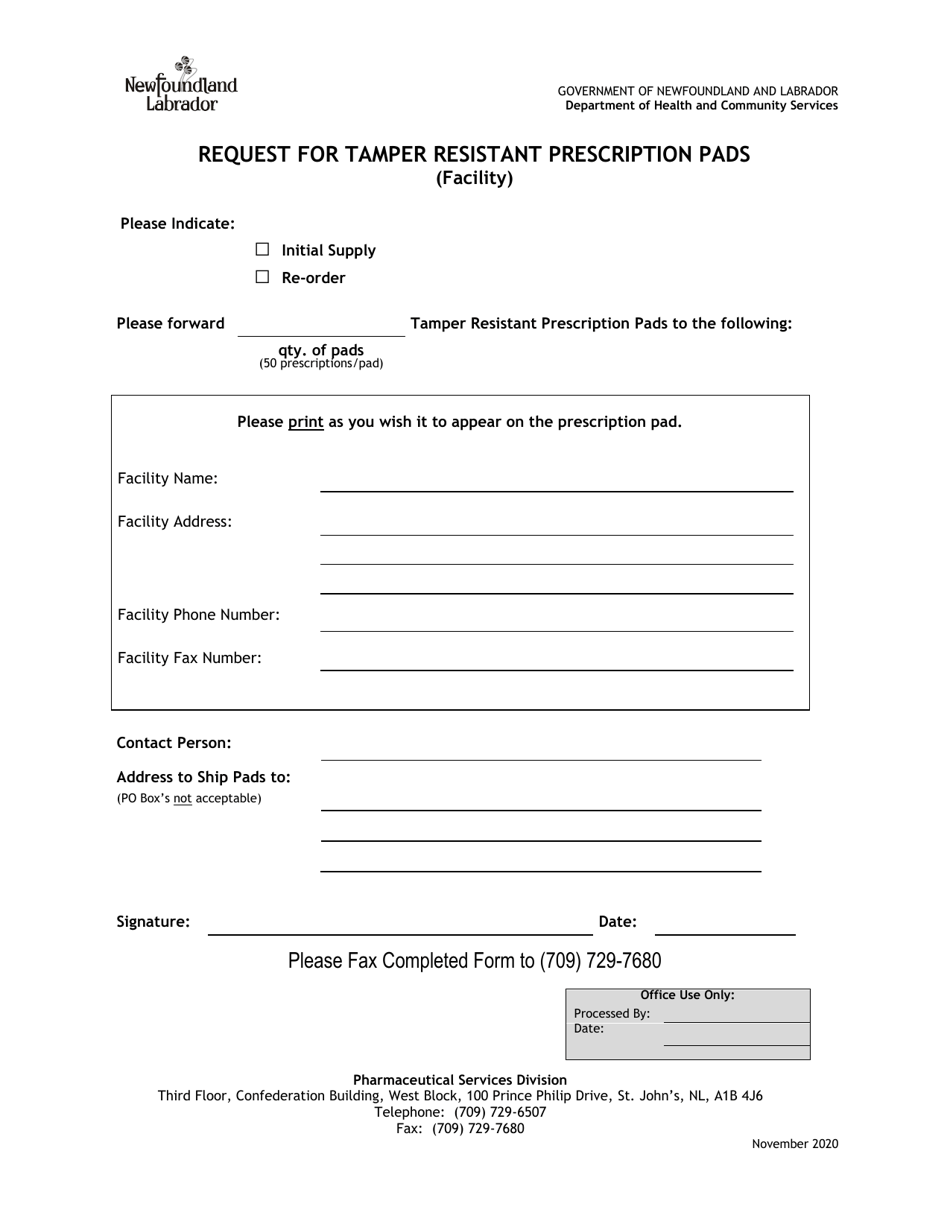 Newfoundland and Labrador Canada Request for Tamper Resistant ...