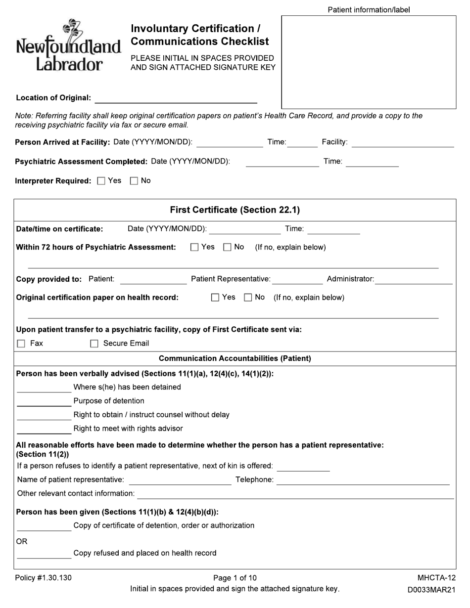 Form MHCTA-12 Download Fillable PDF or Fill Online Involuntary ...