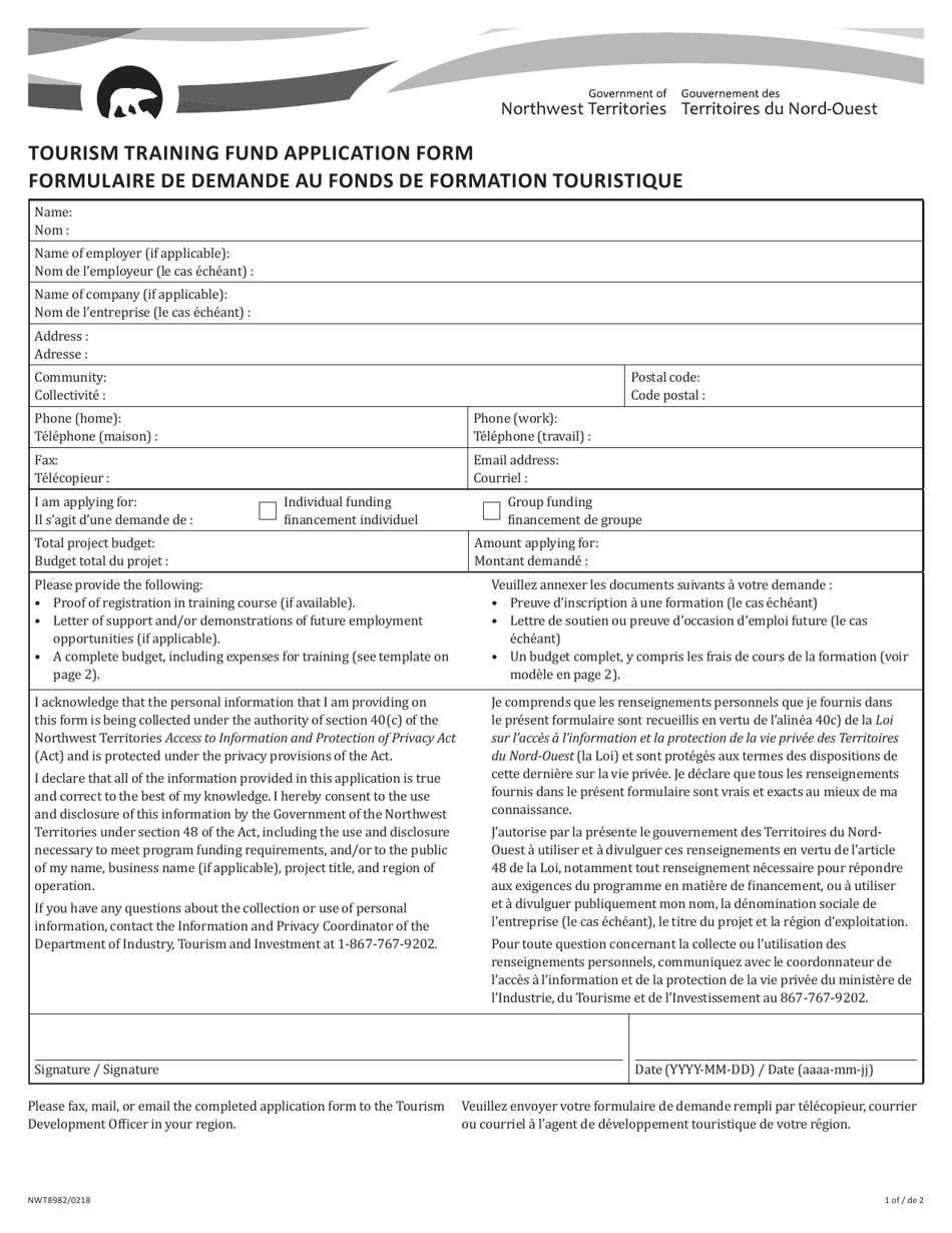 Form NWT8982 - Fill Out, Sign Online and Download Fillable PDF, Northwest Territories Canada ...