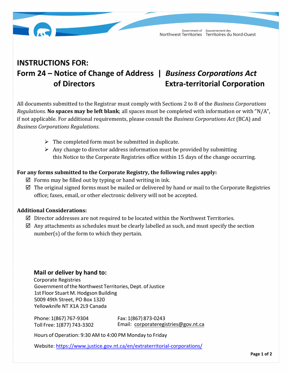 Download Instructions for Form 24 Notice of Change of Address of ...