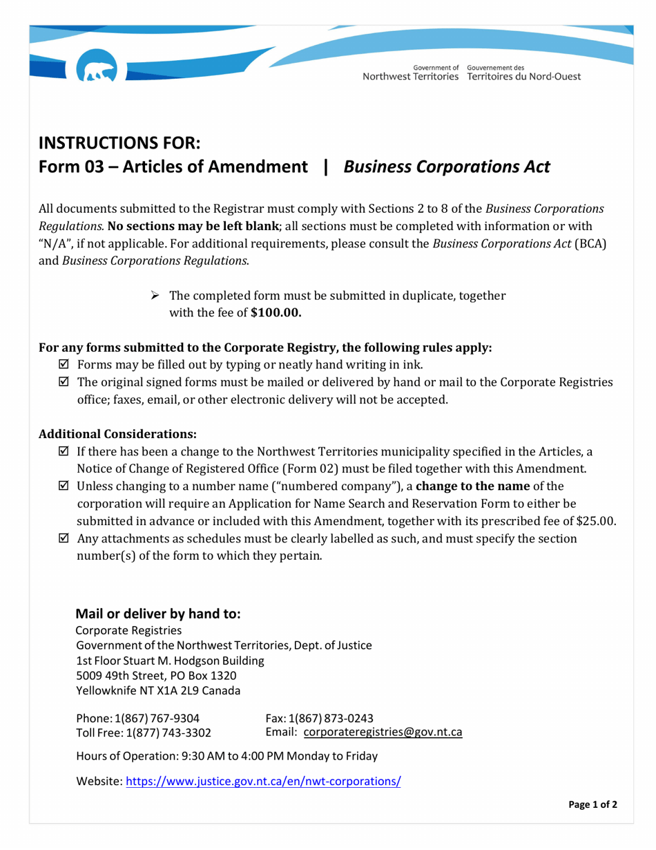Download Instructions for Form 03 Articles of Amendment PDF ...