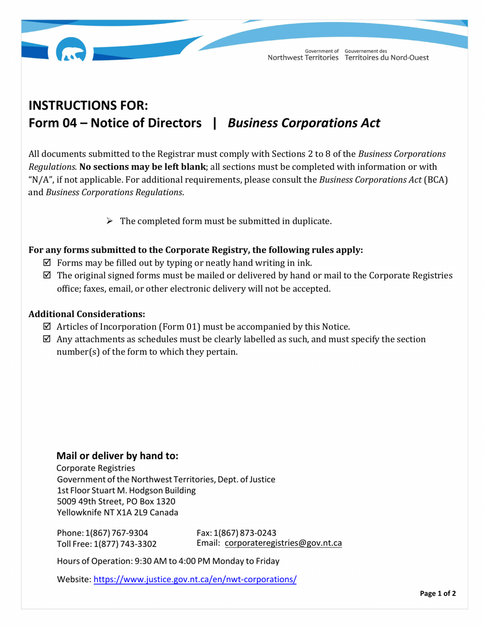Download Instructions for Form 04 Notice of Directors PDF | Templateroller