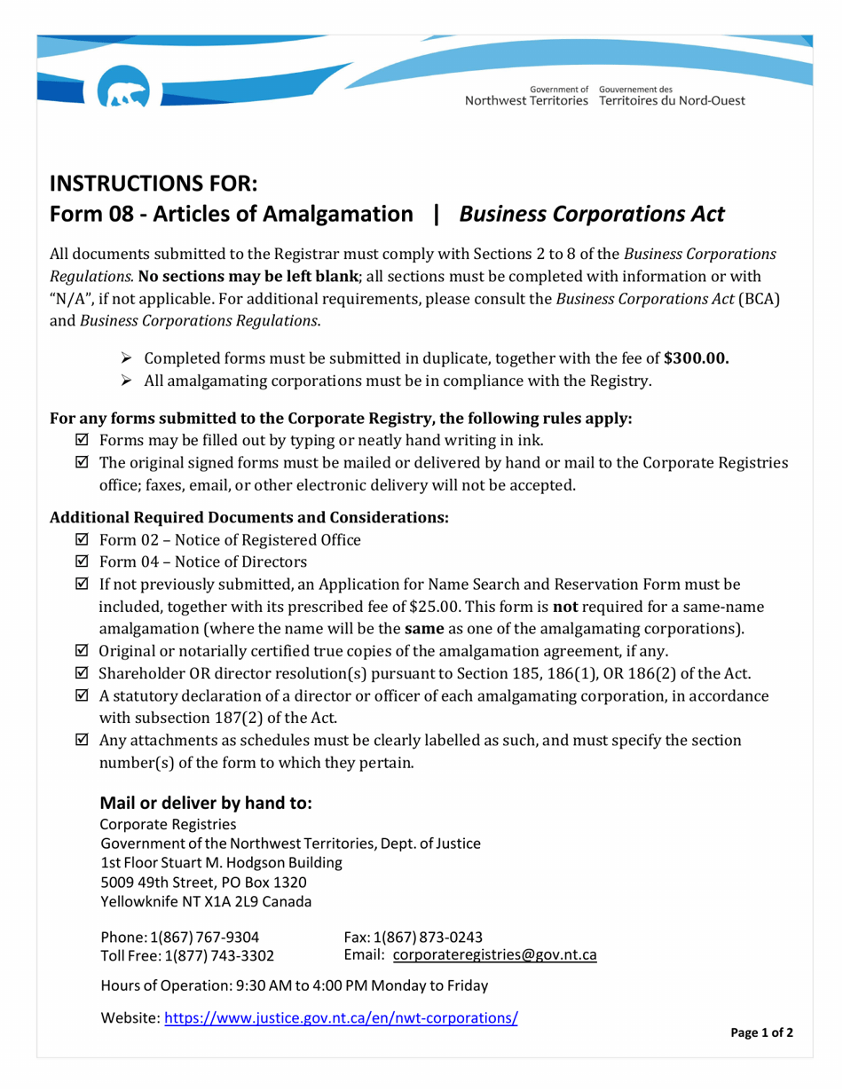 Download Instructions for Form 08 Articles of Amalgamation PDF ...