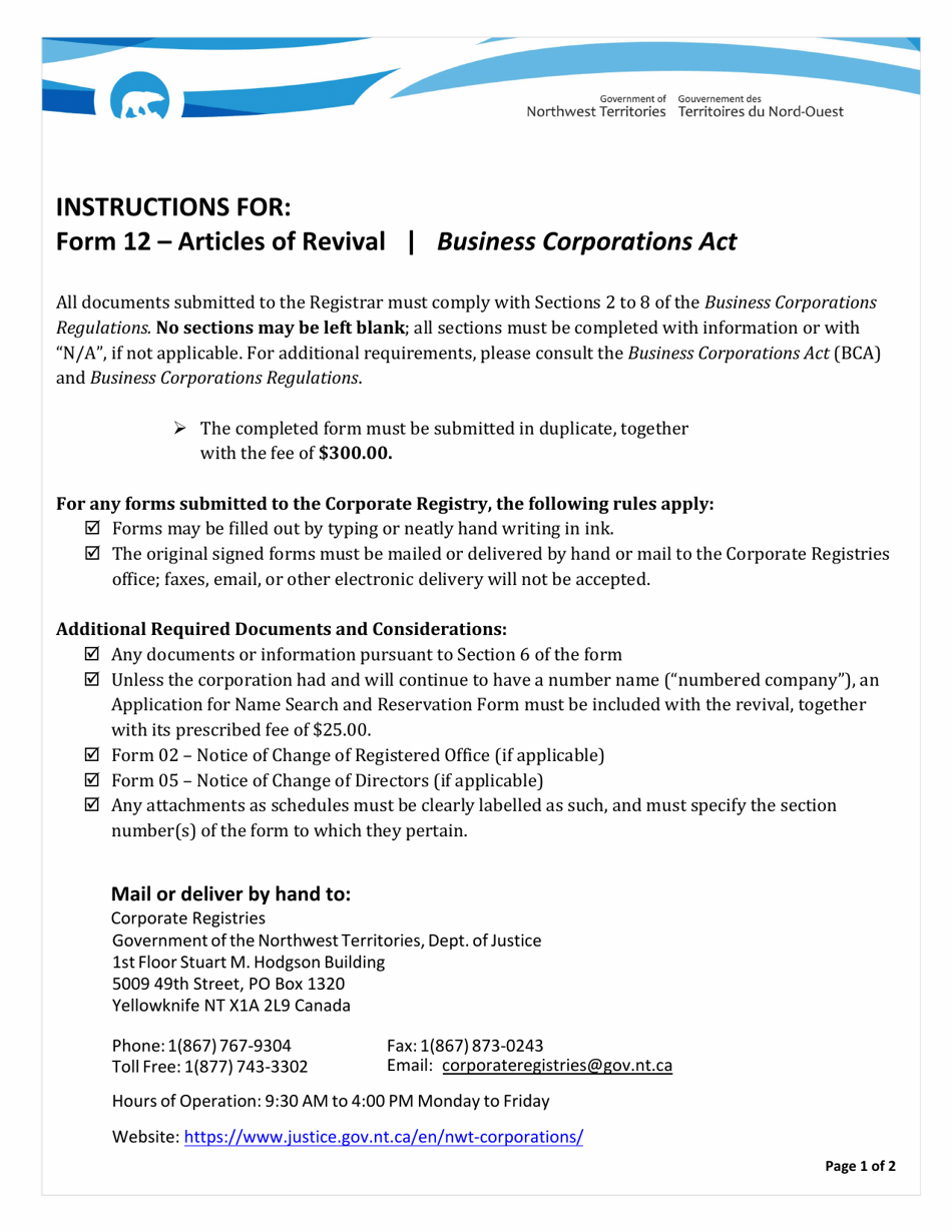 Download Instructions for Form 12 Articles of Revival PDF | Templateroller