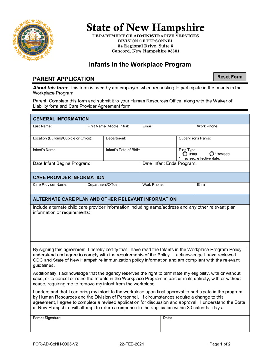 New Hampshire Parent Application - Infants in the Workplace Program ...
