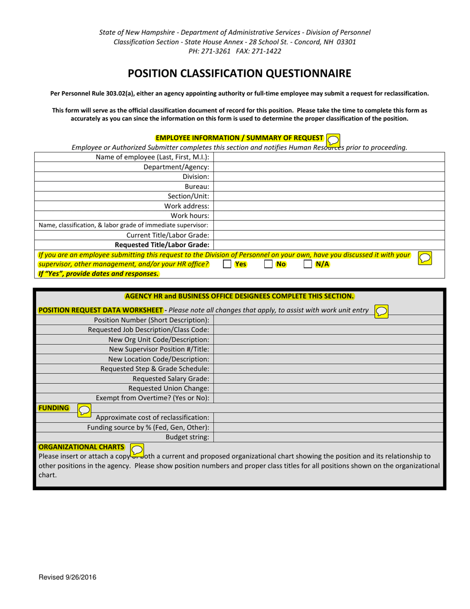 Download Instructions for Position Classification Questionnaire PDF ...
