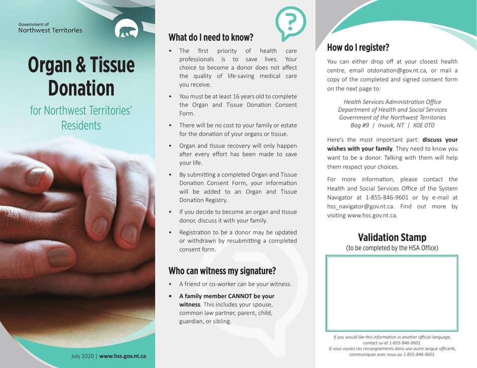Northwest Territories Canada Organ and Tissue Donation Consent Form ...