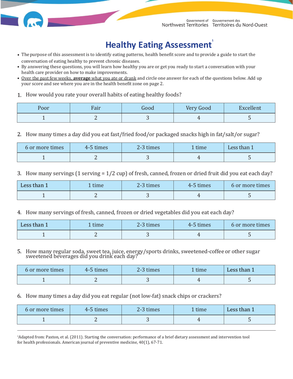 Northwest Territories Canada Healthy Eating Assessment - Fill Out, Sign ...