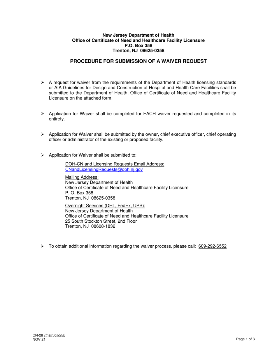 Form CN-28 Download Fillable PDF or Fill Online Application for Waiver ...