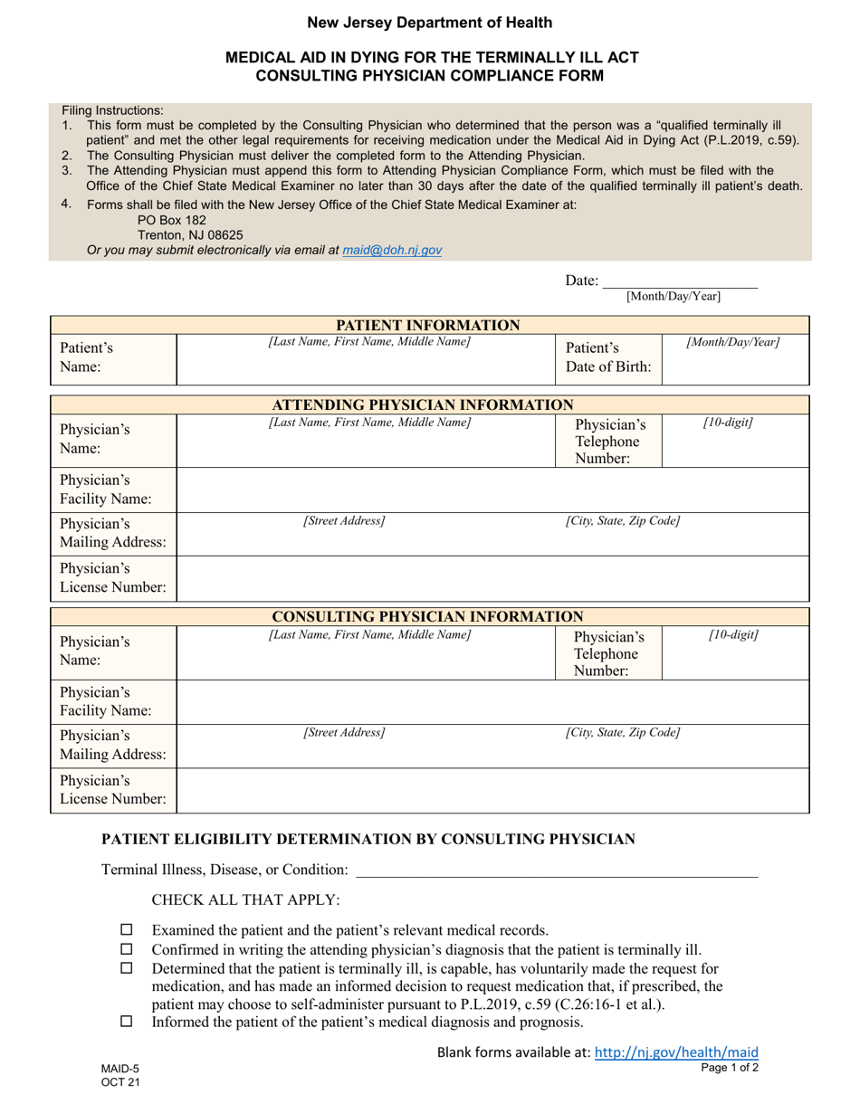 Form MAID-5 Download Fillable PDF or Fill Online Consulting Physician Compliance Form, New ...