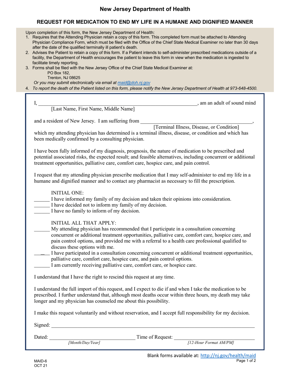 Form MAID-6 Download Fillable PDF or Fill Online Request for Medication ...