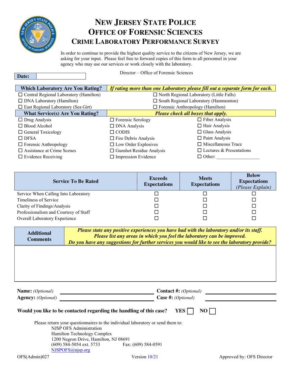 New Jersey Crime Laboratory Performance Survey Download Fillable PDF ...