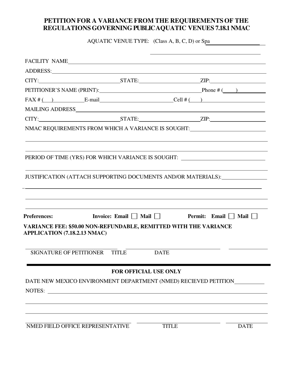 New Mexico Petition for a Variance From the Requirements of the ...