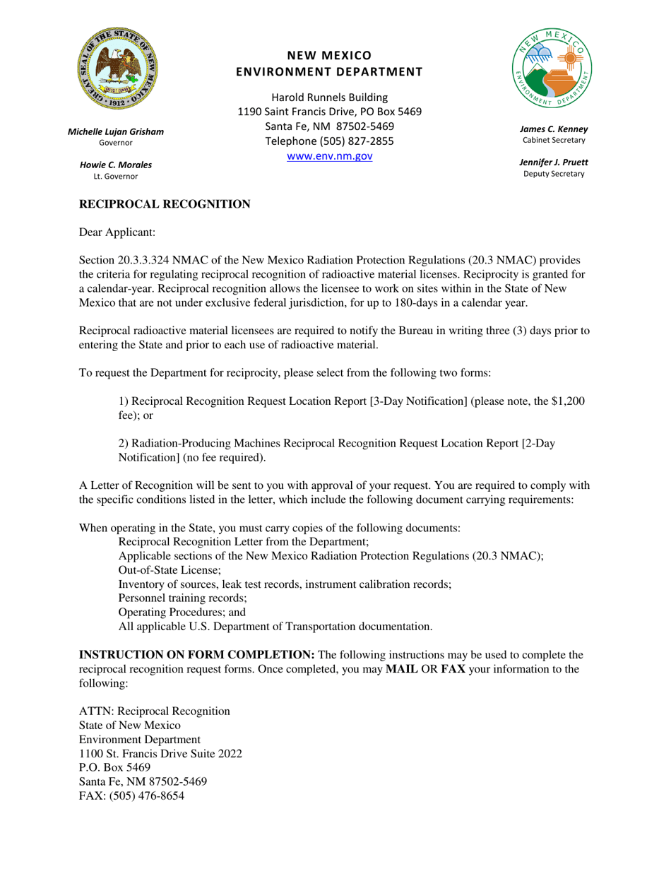 New Mexico Instruction Reciprocity Recognition - Fill Out, Sign Online ...