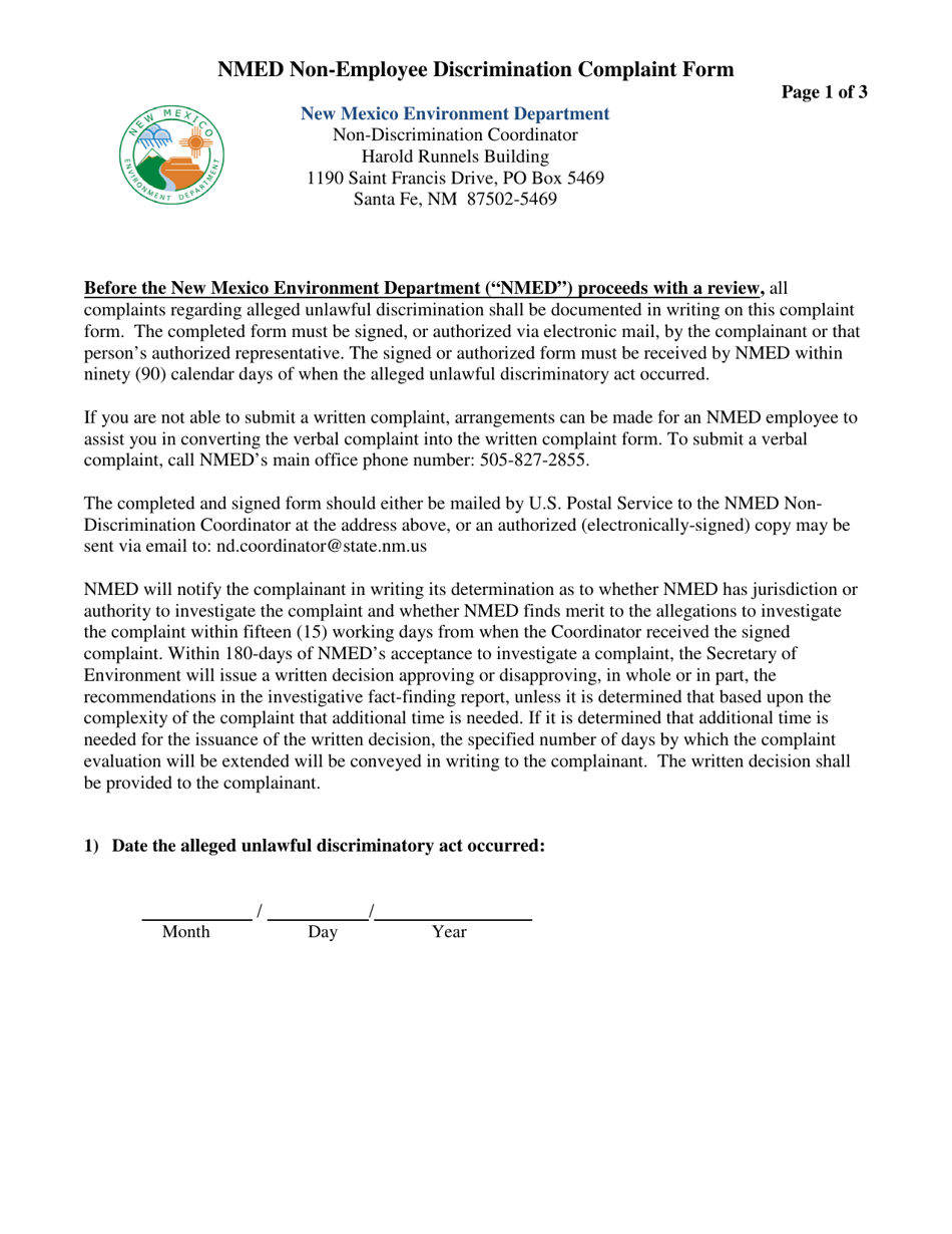 New Mexico Nmed Non-employee Discrimination Complaint Form - Fill Out ...