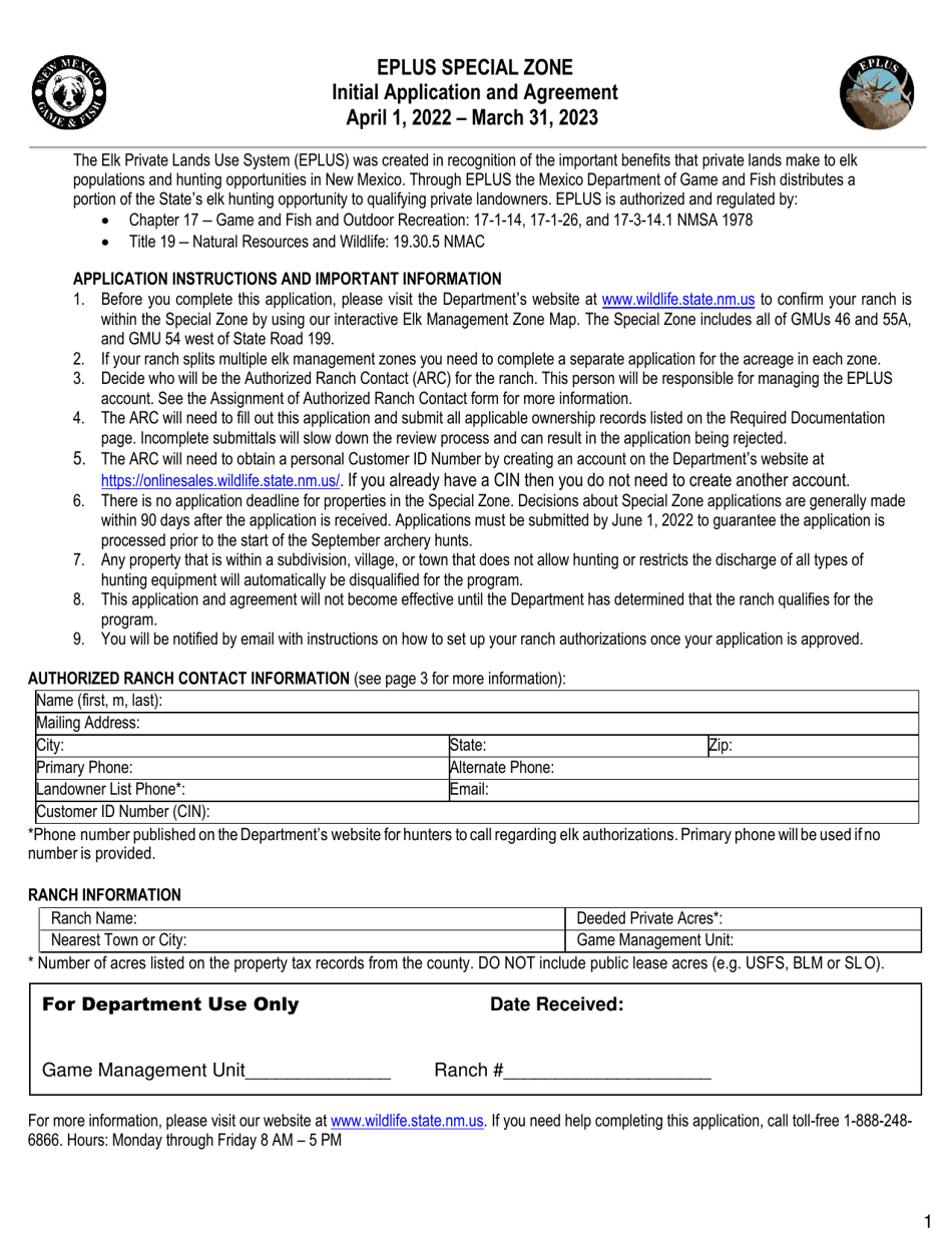2023 New Mexico Initial Application and Agreement Special Zone - Fill ...