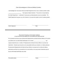 New Mexico Client Acknowledgment of Abnormal Medical Condition (English ...