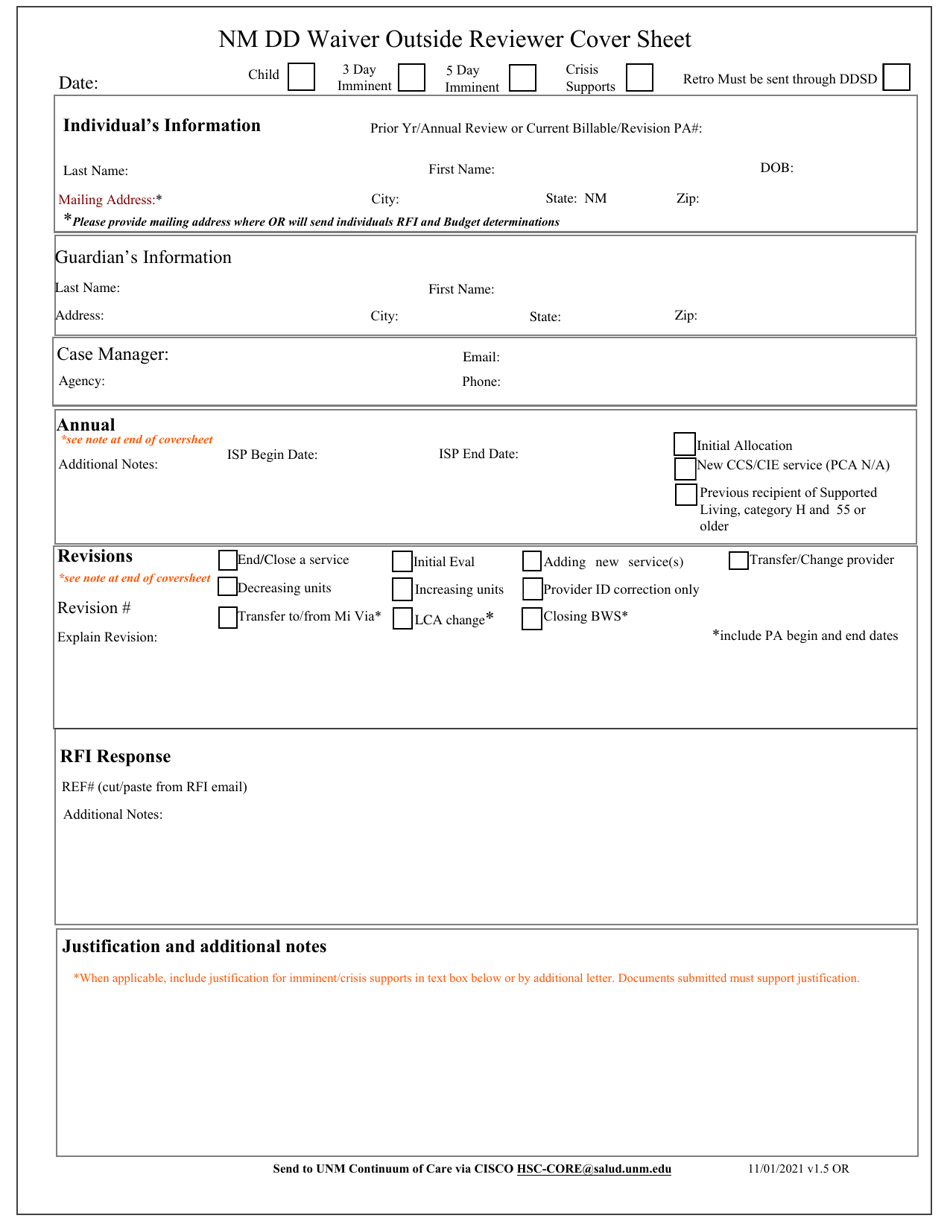 New Mexico Nm DD Waiver Outside Reviewer Cover Sheet - Fill Out, Sign ...
