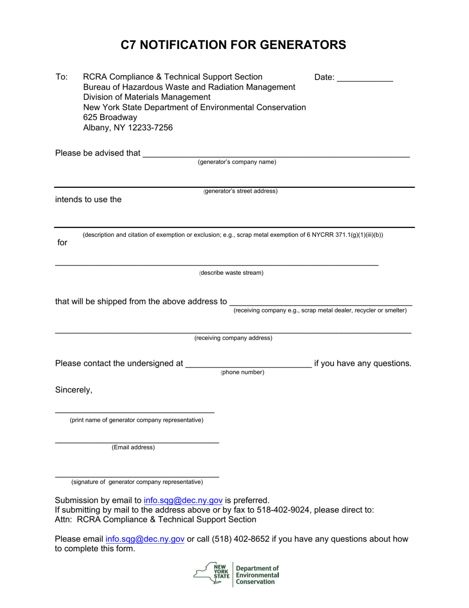New York C7 Notification for Generators - Fill Out, Sign Online and Download PDF | Templateroller