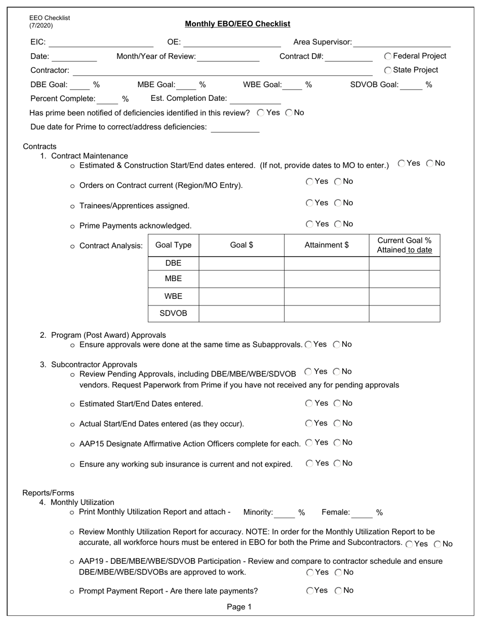 New York Monthly Ebo/EEO Checklist - Fill Out, Sign Online and Download ...