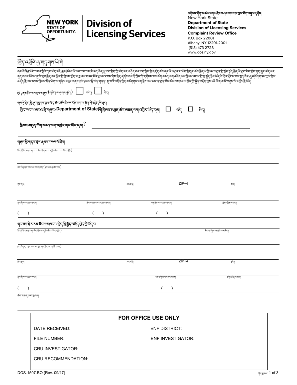 Form DOS-1507-BO - Fill Out, Sign Online and Download Printable PDF ...